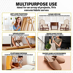 Canvas Fabric | 7 OZ Canvas Fabric by The Yard | Canvas Fabric Roll 62" Wide | Canvas Cloth | Premium Duck Cloth Canvas Rolls for Painting, Upholstery, & Crafts - Natural Canvas Roll | 1 Yard