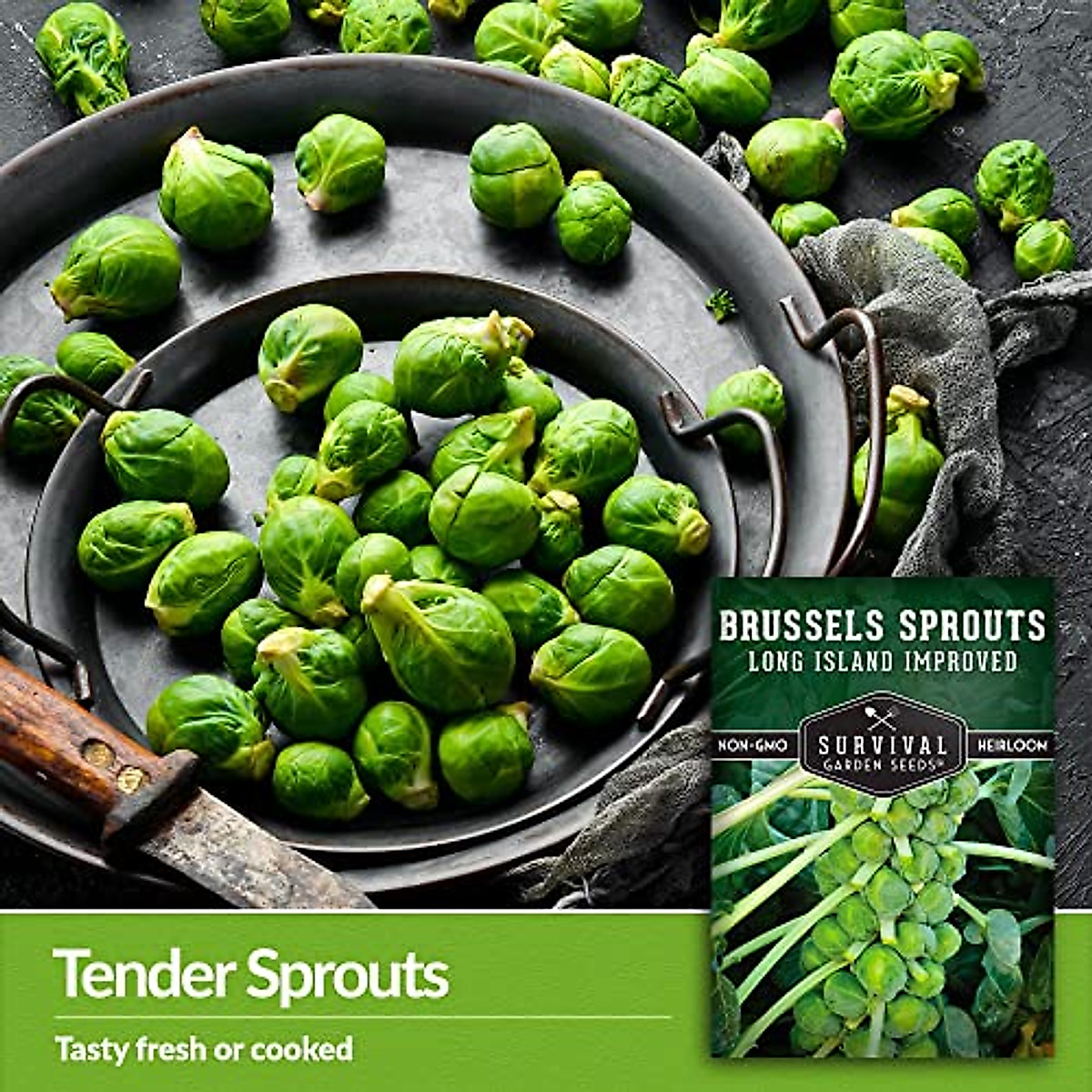 Survival Garden Seeds - Long Island Improved Brussels Sprouts for Planting - 3 Packs with Instructions to Plant and Grow Delicious Sweet Sprouts in the Home Vegetable Garden - Non-GMO Heirloom Variety