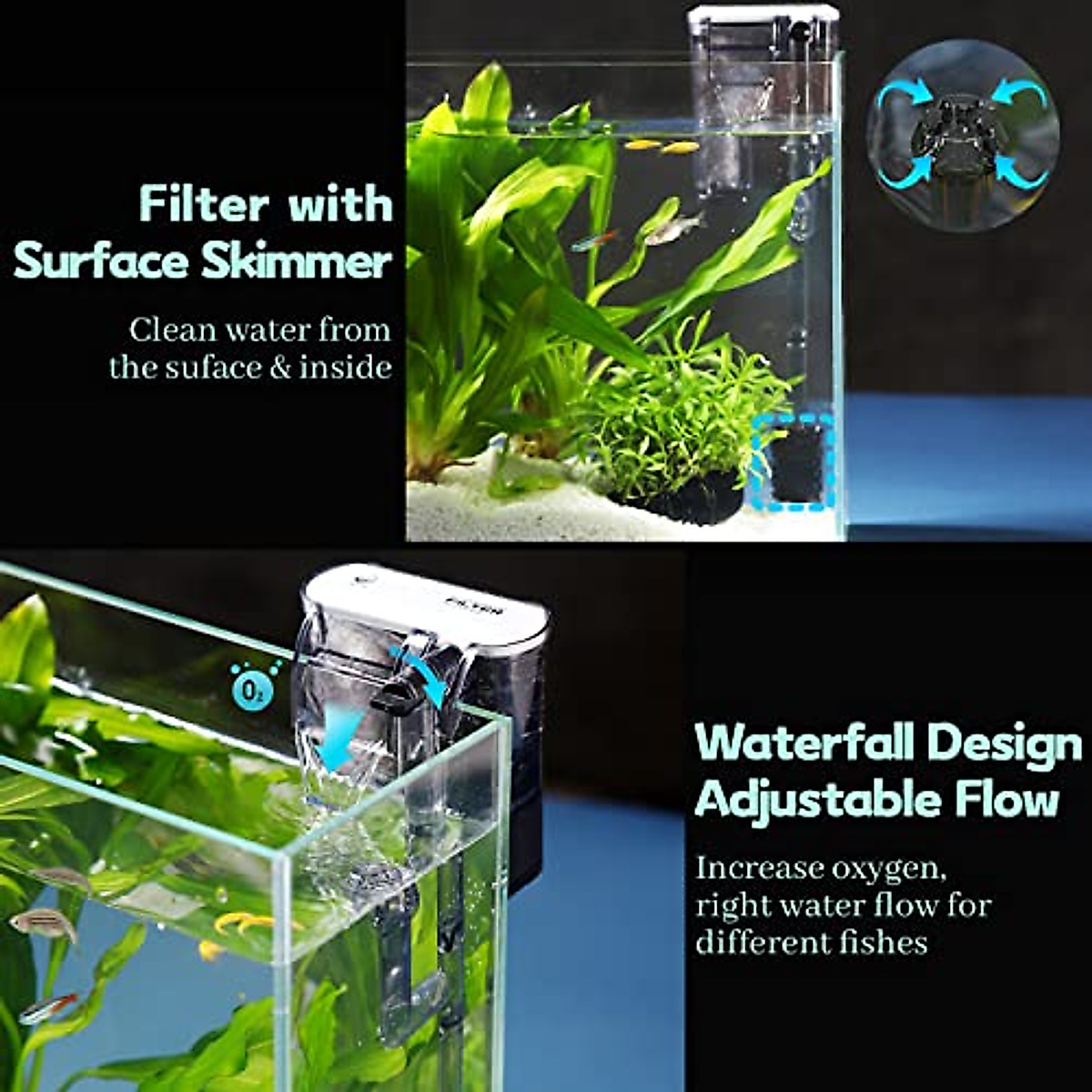 LAQUAL Aquarium Starter Kit (3 Gal), Rimless Glass Low Iron Fish Tank, Ultra Clear Fish Tank with Filter and Light, Small Beta Fish Tank & Filter with Surface Skimmer & 3-Mode LED Light