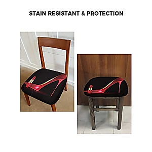 Dining Room Chair Seat Covers, Red Lipstick High Heel Shose Black Removable Stretch Chair Seat Cushion Slipcovers Protector for Holiday Party Festival Decoration, Set of 2