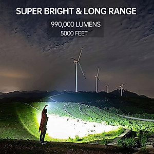 MIXILIN Rechargeable LED Flashlights High Lumens, 990,000 Lumens Super Bright Flashlight with 7 Modes, Powerful Multifunctional Flashlights for Home Camping Emergencies - 2 Pack
