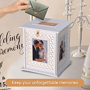 Large Wooden Wedding Card Box Gift Card Box for Reception Wedding Decoration Box with Photo Frame for 5*7 Photo- Envelope Post Money Gift Box Holder