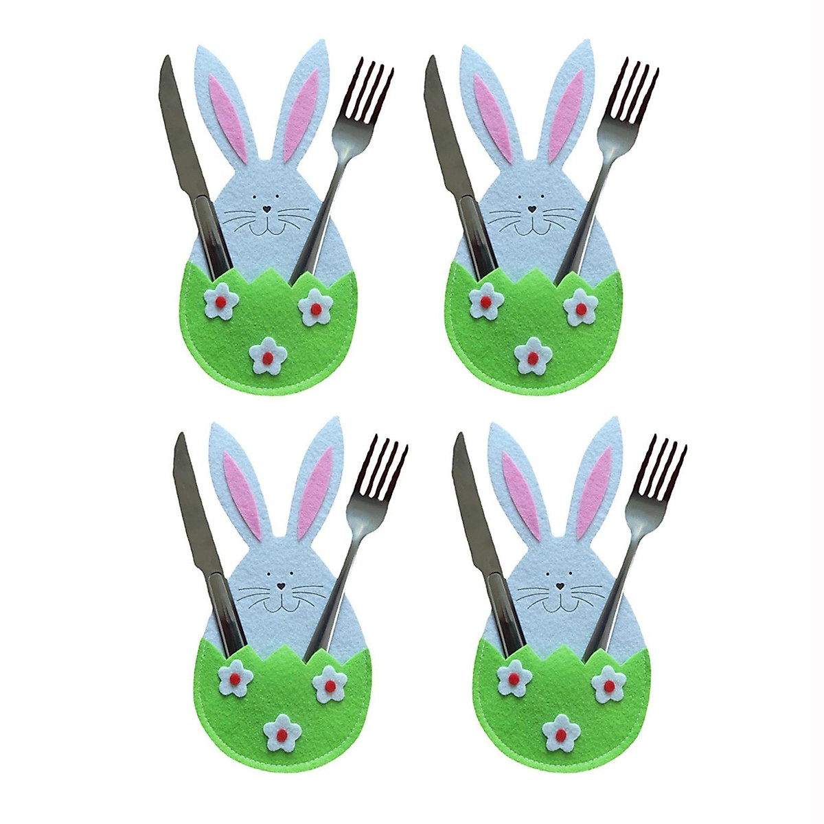 Shujing Easter Silverware Holder Pocket | Easter Bunny Felt Kitchen Utensil Holder | DIY Kitchen Cutlery Holders for Easter Thanksgiving New Year