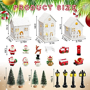 Maitys 26 Pcs Christmas Village Sets Houses LED Lighted Accessories Town Scene Christmas Figurines Battery Operated for Desktop Holiday Miniature Decorations