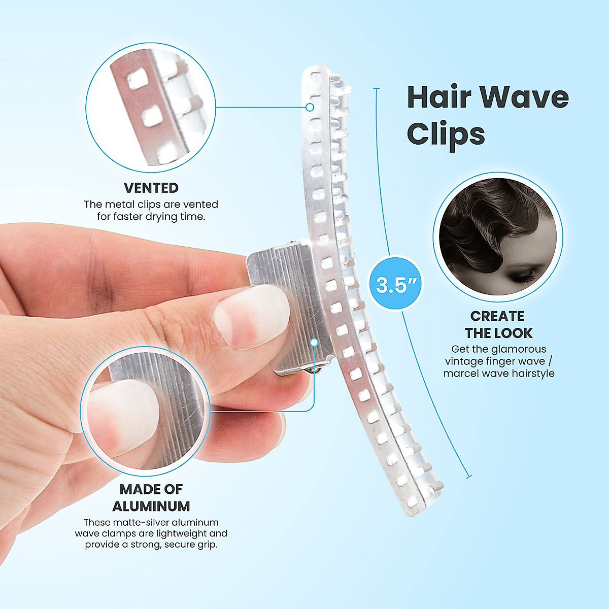 Hair Clips - Set of 10 - Aluminum 3.5 Butterfly Wave Setting Clips for Finger and Marcel Wave Hairstyles