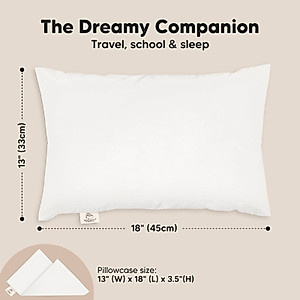 Toddler Pillow with Pillowcase - 13x18 My Little Dreamy Pillow, Organic Cotton Toddler Pillows for Sleeping, Kids Pillow, Travel Pillows, Mini Pillow, Nursery Pillow, Toddler Bed Pillow (Soft White)
