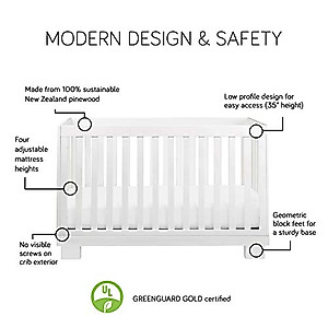 Babyletto Modo 3-in-1 Convertible Crib with Toddler Bed Conversion Kit in White, Greenguard Gold Certified