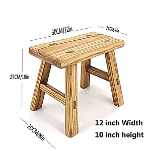 ANQILEE Handmade Solid Wood Stool Milking Stool 10" Height Wooden Step Stool Simple Wooden Viking Stool (12" Long 6" Wide)