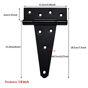 SANKINS 6 Inch T-Strap Shed Door Hinges Heavy Duty,Black Tee Hinge for Wooden Fences,Yard Door,Barn Door Gates, Wrought Hardware Rustproof,2Pack/Set
