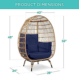Best Choice Products Wicker Egg Chair, Oversized Indoor Outdoor Lounger for Patio, Backyard, Living Room w/ 4 Cushions, Steel Frame, 440lb Capacity - Navy