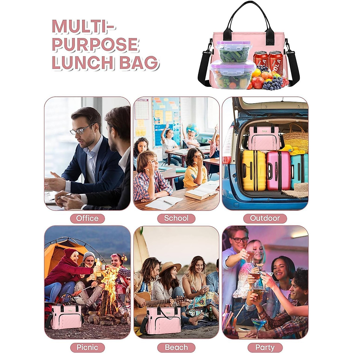 ESMNONA Insulated Lunch Bag - Leakproof Nylon Cooler Tote with Adjustable Shoulder Strap