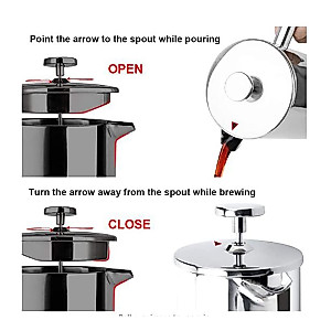 vitasunhow Insulated French Press Coffee Maker Stainless Steel Double-Wall Metal 3 Level Filtration System, Rust-Free Dishwasher Safe