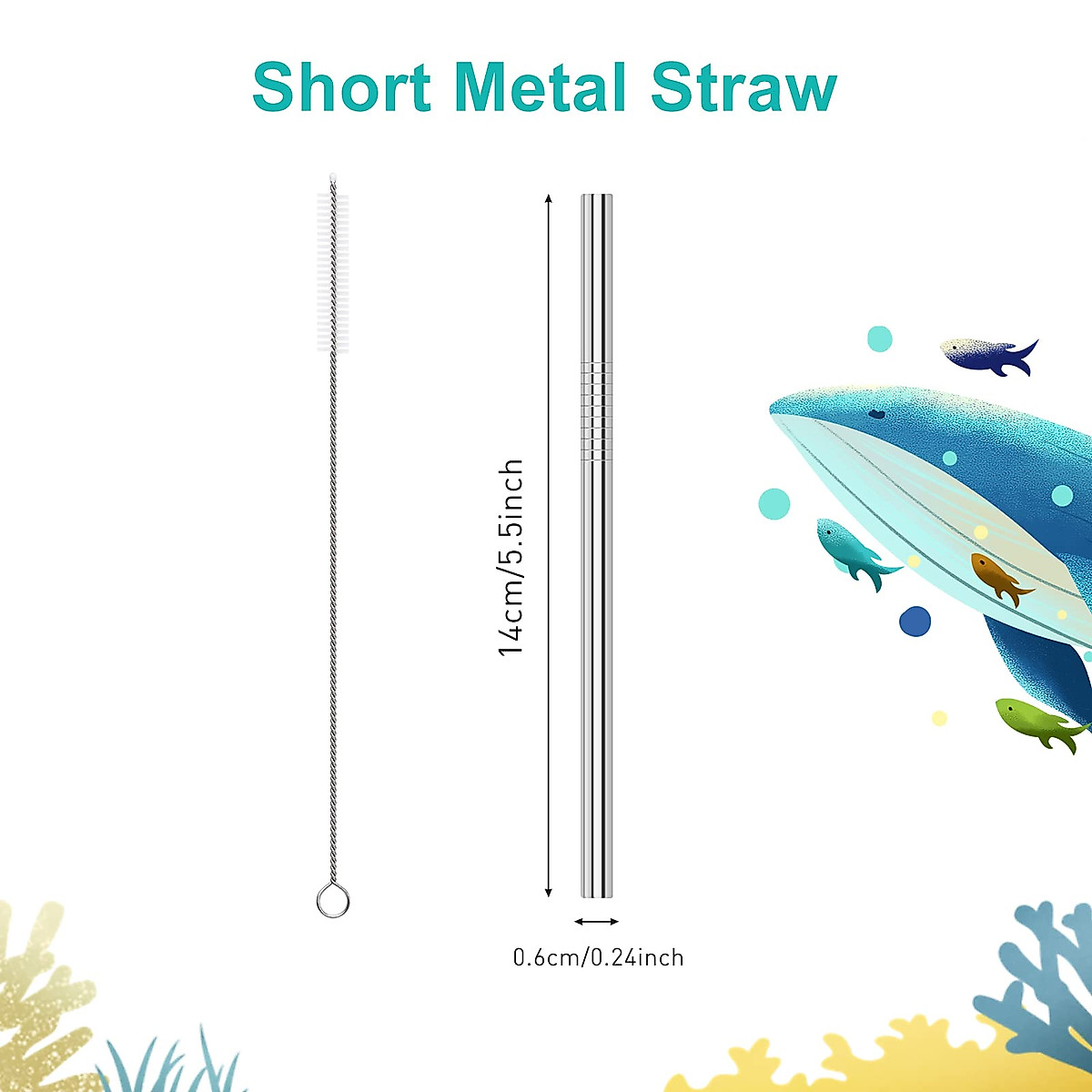 Kiemeu Short Metal Straws For Kids, Small Straws For Cocktails, Reusable Cocktail Straws For Drinks 5.5 Inch