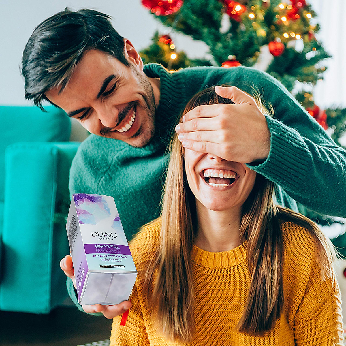 DUAIU Makeup Brushes 15pcs Premium Synthetic Bristles Crystal Handle Set Kabuki Foundation Brush Face Lip Eye Makeup Brush Sets Professional with Starry Gift Box (Blue)