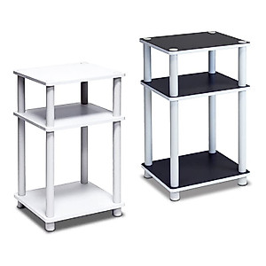 Furinno Just 3-Tier Turn-N-Tube End Table / Side Table / Night Stand / Bedside Table with Plastic Poles, 2-Pack, White/White and Furinno Luder Bookcase / Book / Storage, 5-Cube, White