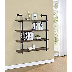 Overstock Condou Black Metal 40-inch Wall Shelf Grey Driftwood Oak Finish, Wood Finish