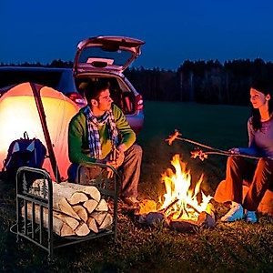 TOYSINTHEBOX Firewood Rack 17Inch Outdoor Log Holder Black Powder-Coated Steel Heavy Duty Wood Storage Accessory for Patio, Fireplace, Stove and Fire Pit with Christmas Elements