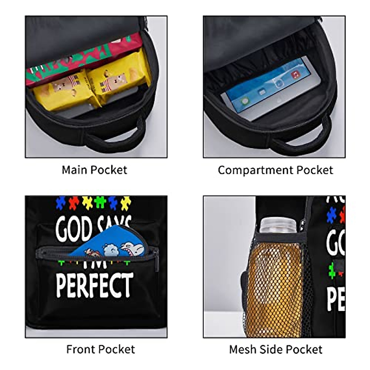 Society Say I'M Autistic God Says I'M Perfect Kids Backpack For Boys Girls Elementary Kindergarten Preschool School Bag Multifunctional Cute Large Capacity Backpack