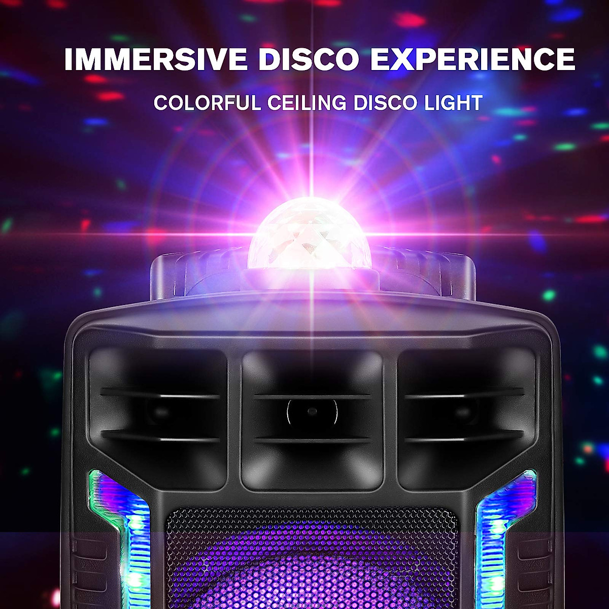 Portable Karaoke Machine 8’’ PA Speaker System Bluetooth Karaoke System for Adults & Kids with Disco Ball, Microphone Rechargeable Battery USB/SD Reader