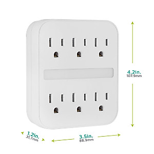 Philips 6-Outlet Extender Surge Protector, 3-Prong, Wall Adapter Plug, Space Saving Design, 1020J, UL Listed, White, SPS1006WA/37