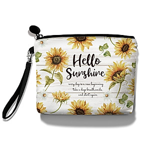 Hglian Sunflower Travel Makeup Bag Inspirational Cosmetic Toiletry Bags Cute Zipper Wristlet Pouch for Purse Travel Accessories Organizer,Birthday Gifts for Women Girls(Sunshine Yellow)
