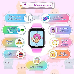 Smart Watch for Kids Gift for Girls Toys Age 6-8 Kids Game Smart Watches for Boys 8-10 with 24 Games Video Camera Music Alarm Educational Birthday Gifts Ages 6 7 8 9 10 11 12 Years Old (Purple)