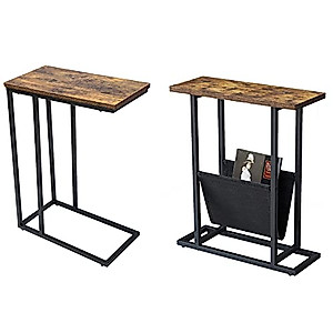 Yusong Small Narrow Side Table and C Shaped Side Table for Small Space, Slim Couch Side Table Skinny Nightstand for Living Room Bedroom, Rustic Brown