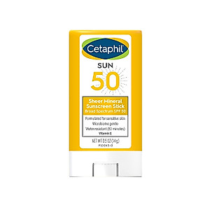Cetaphil Sheer Mineral Sunscreen Stick for Face & Body, 0.5oz, 100% Mineral Sunscreen: Zinc Oxide & Titanium Dioxide, Broad Spectrum SPF 50, For Sensitive Skin