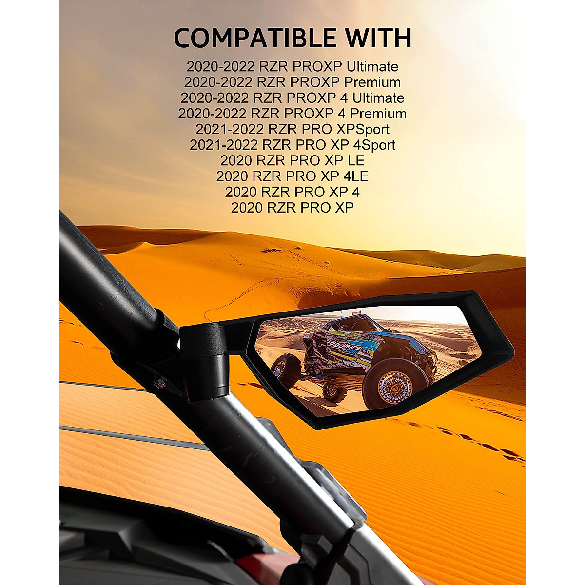 A & UTV PRO Side View Mirrors for 2020-2024 Polaris RZR Pro XP 4, RZR Pro R, RZR Turbo R, Adjustable Break Away Folding Side by Side Rear View Mirror Accessories, Replace OEM # 2883762, 2PCS