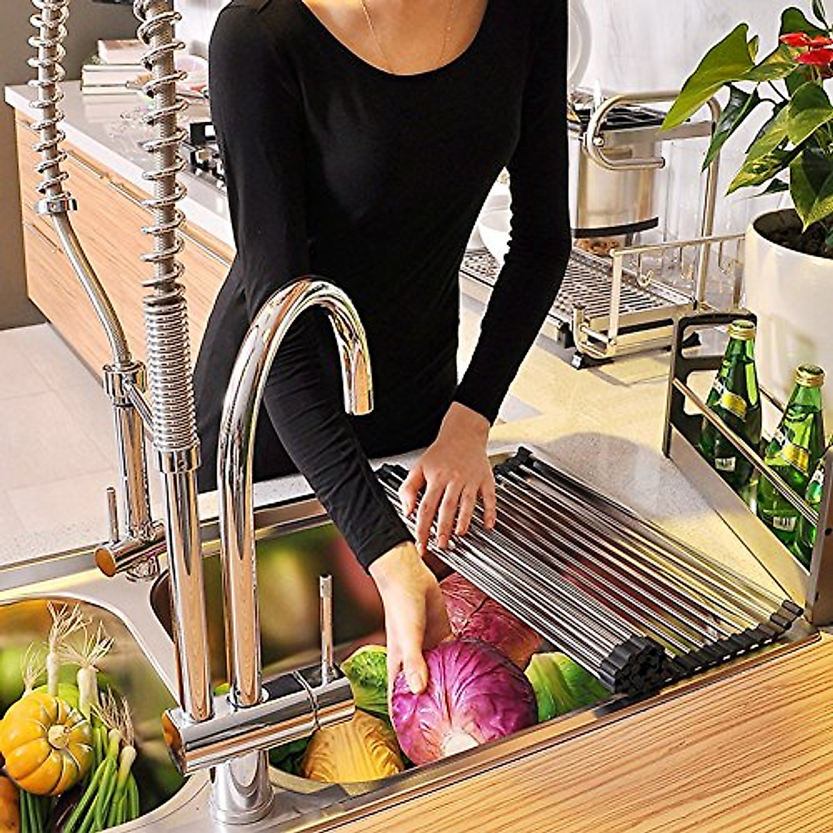 Ahyuan Roll up Dish Drying Rack Over The Sink Dish Drying Rack Dish Racks for Kitchen Counter Dish Rack Over Sink Camper Accessories Dish Drying Rack (Black, 13.8''Wx17.7''L)