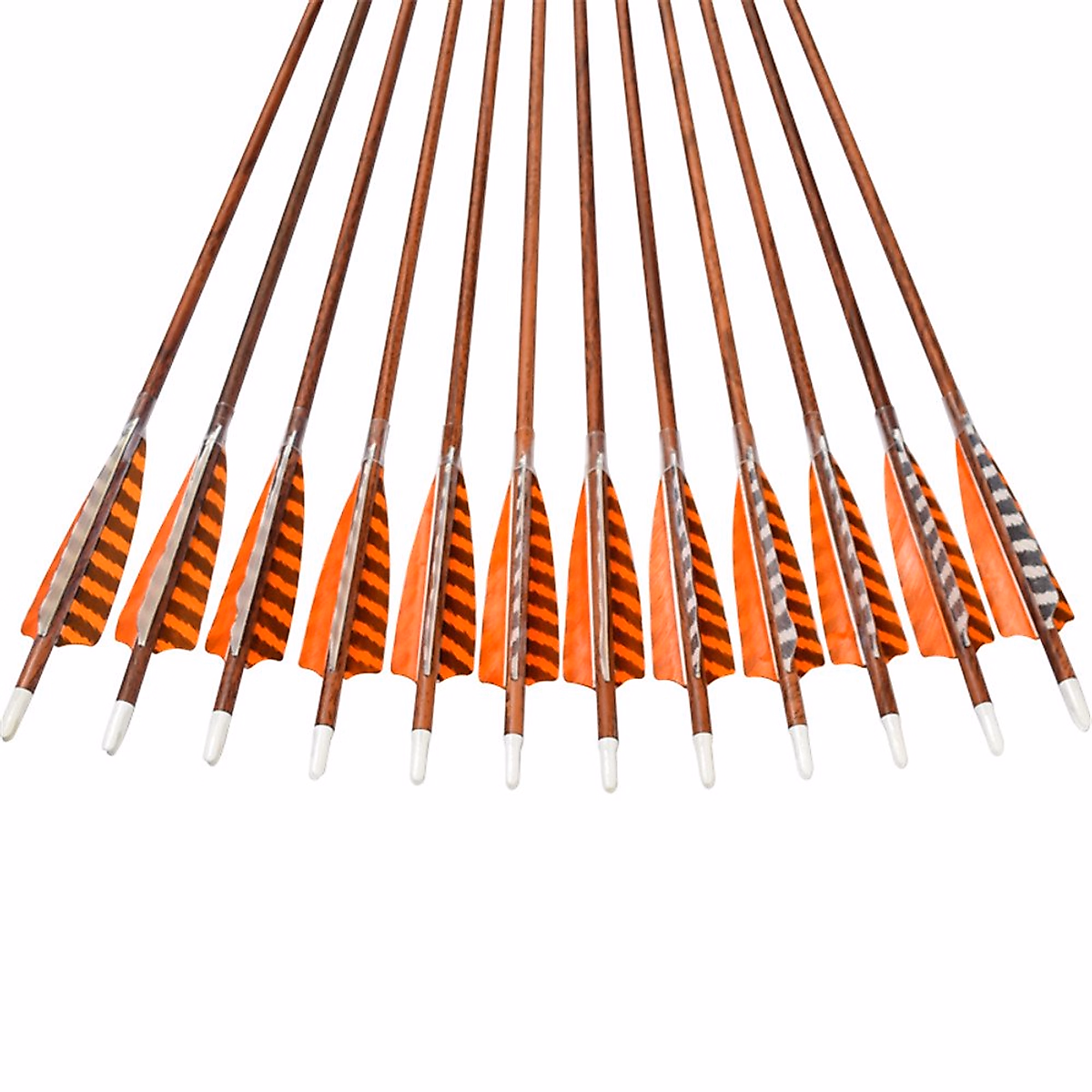 NIKA ARCHERY 30 inch Feather Carbon Arrows Wood Camo Shaft SP400 for Outdoor Target Hunting 12 pcs