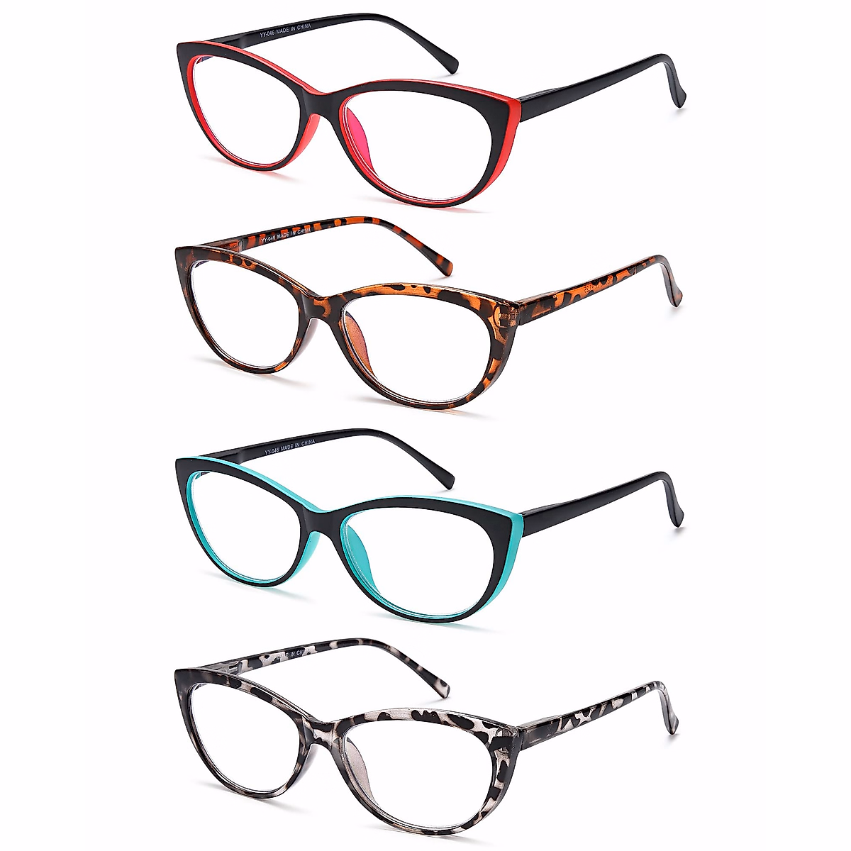 EYEURL 4 Pack Cat Eye Reading Glasses for Women, Blue Light Blocking Readers Lightweight Spring Hinge Anti Eyestrain UV Fashion Eyeglasses +2.50