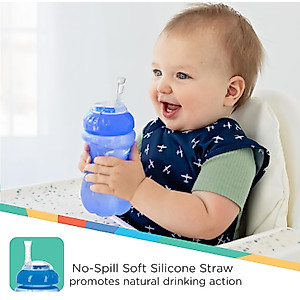 NUBY 3 Pack No Spill Flex Straw Toddler Sippy Cups - Toddler Cups Spill Proof with Easy and Firm Grip - BPA Free Toddlers Cups - Green, Blue, Aqua