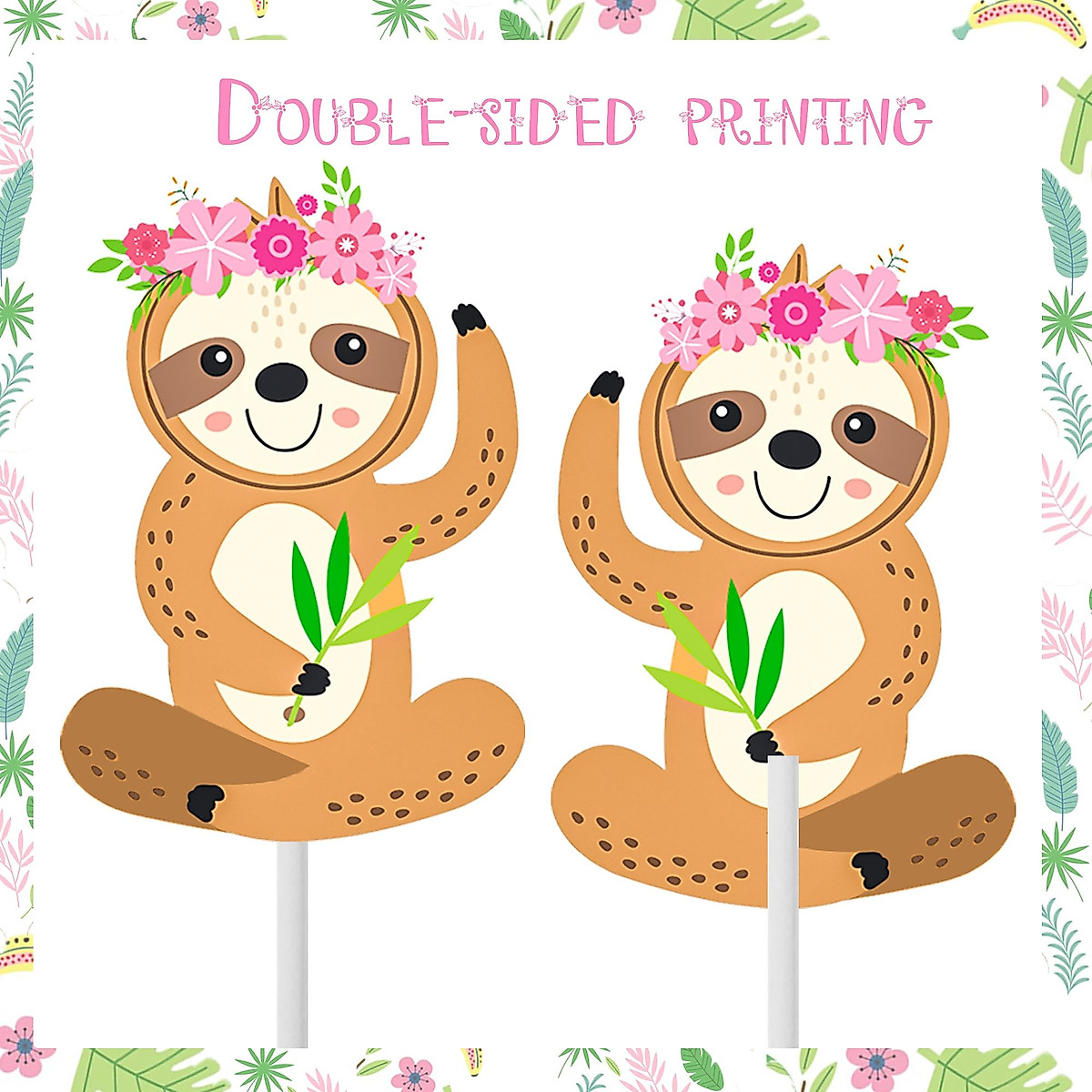 24pcs Sloth Cupcake Toppers Decorations Sloth Birthday Party Supplies Sloth Party Decorations for Kids Girls Sloth Theme Cute Animal Theme Birthday Party Wedding Baby Shower Supplies