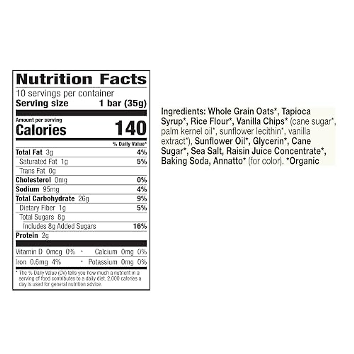 Cascadian Farm Organic Vanilla Chip Chewy Granola Bars, Value Size, 10 Bars, 12.3 oz.