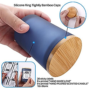 Aminigram 12 Pack, 10 oz Navy Blue Candle Jars with Bamboo Lids and Sticky Labels, Empty Glass Candle Jars for Making Candles, Morden Kitchen Bathroom Small Object Container - Dishwash Safe