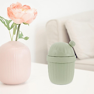VILLCASE Mini Trash Can with Lid, Green, Plastic, Desktop Waste Disposal, Cactus Shaped, 11"