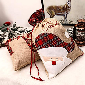 Yordearly 2Pcs Santa Sack Bags, Large Christmas Cloth Bag with Drawstring, 16" X 22" Inch Reusable Xmas Present Storage Bag