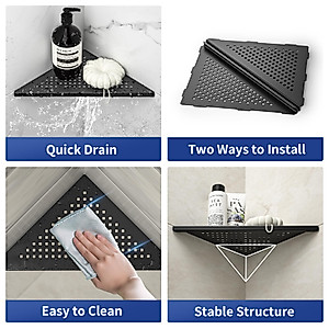 Bernkot Corner Shower Shelf, 10" Matte Black 304 Stainless Steel Grout in Shelf Rack for for Tiled Wall, Recessed Bathroom Shelf, No Drilling Needed