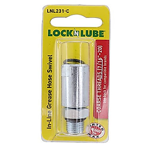 LockNLube Grease Gun Hose Swivel - Coarse Threads (7/16”–20) for Milwaukee, Ryobi, Ridgid & Alemite Battery Grease Guns