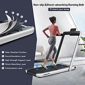 GYMAX Walking Pad, Dual LED Display 2 in 1 Under Desk Treadmill for Home with Remote & Smart App Control, 2.25HP Foldable Portable Treadmill Running Machine for Office Small Space (Pearl)
