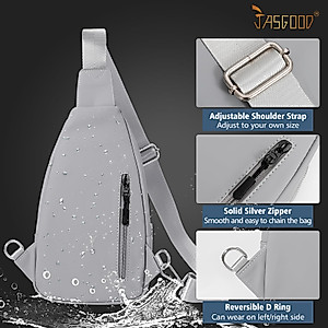 JASGOOD Sling Bag for Men Women, Crossbody Bag Faux Leather Fanny Pack Waterproof Chest Bag Backpack for Travel,Hiking,Light Gray