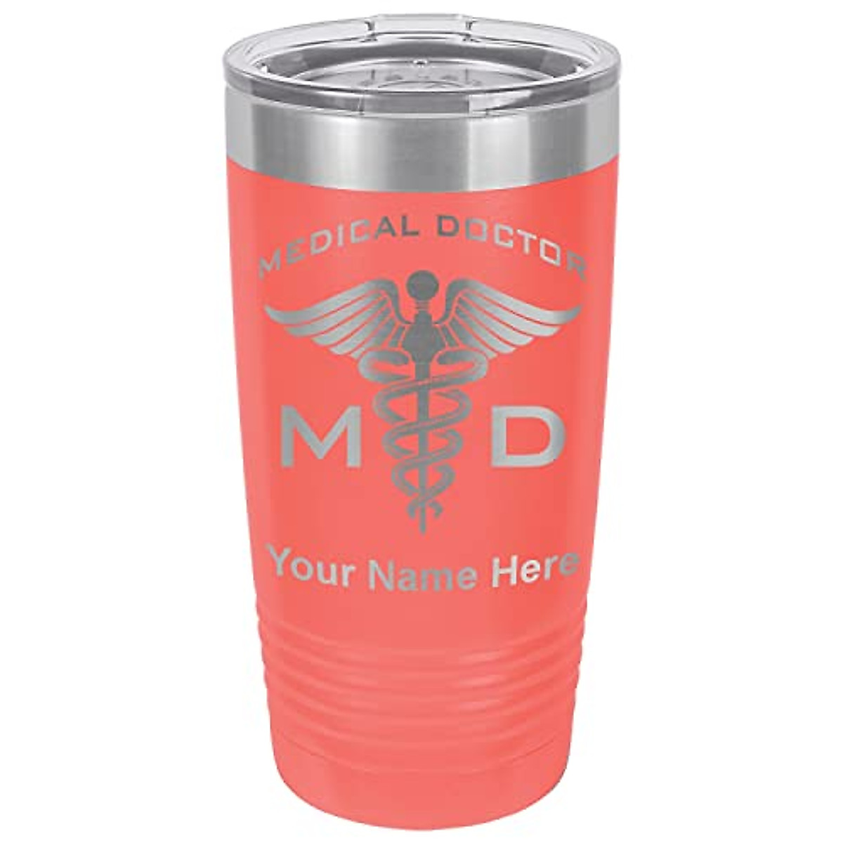LaserGram 20oz Vacuum Insulated Tumbler Mug, MD Medical Doctor, Personalized Engraving Included (Coral)
