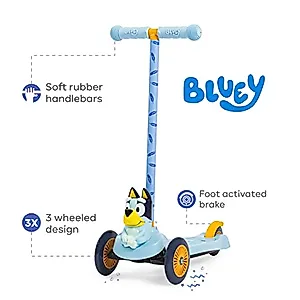 Bluey 3D Self Balancing Scooter for Kids, 3 Wheeled Scooter with Extra Wide Anti-Slip Deck, Rear Brake, Lean to Steer, Lightweight Design, for Boys/Girls 3 and up, 75 LB Limit