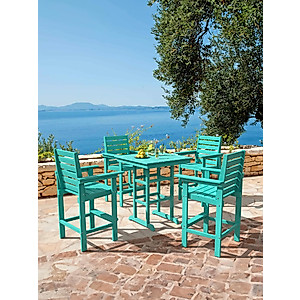 Homenjoy Tall Adirondack Chair Set of 2, HDPE Weather Resistant Patio Bar Stools, Heavy Duty Bar Height Adirondack Chairs with Footrest, 26 inch High Balcony Chair for Deck Pool, Blue Turquoise