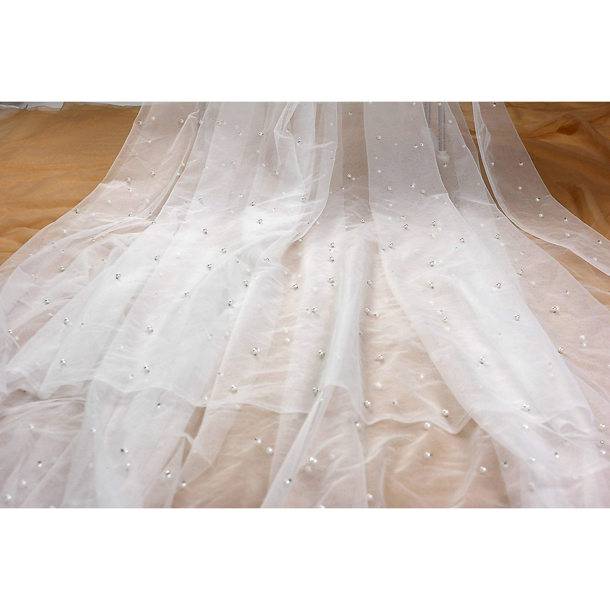 Labellezalady Quality Bride viel Pearls Tulle 180"x63" for Dresses Off White(Light Ivory) Tull Fabric