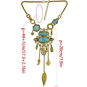Shineland Bohemian Exaggerate Turquoise Big Alloy Pendant Necklace Women Statement Jewelry (Style # 2 ANTI GOLD)