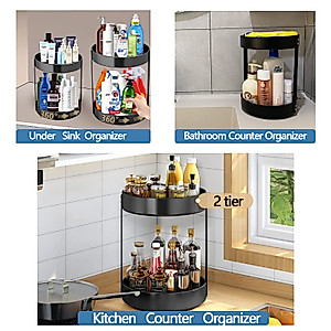 trlry 2 Pack Under Sink Organizer And Storage,2 Tier Under Bathroom Sink Organizers and Storage,Kitchen Sink Organizer,Lazy Susan Turntable for Cabinet,Turntable Organizer,Under Cabinet Storage