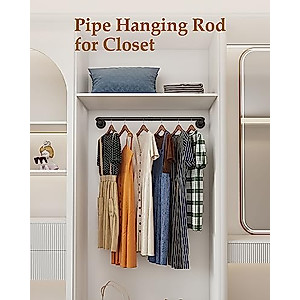 Bodato Industrial Clothing Rack 38.4'' for Wall, Heavy Duty Pipe Clothes Rack Wall Mounted for Hanging Clothes Garment, Closet Rod Hanging Bar for Walk-in Closet
