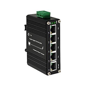 Mini Industrial 5 Ports Gigabit Switch Hardened 5 Port RJ45 10/100/1000Mbps Ethernet Switch Din Rail Mount Ethernet Switch Wall Mounts Included (-40 to 167 ºF) 10Gbps Switching Capacity